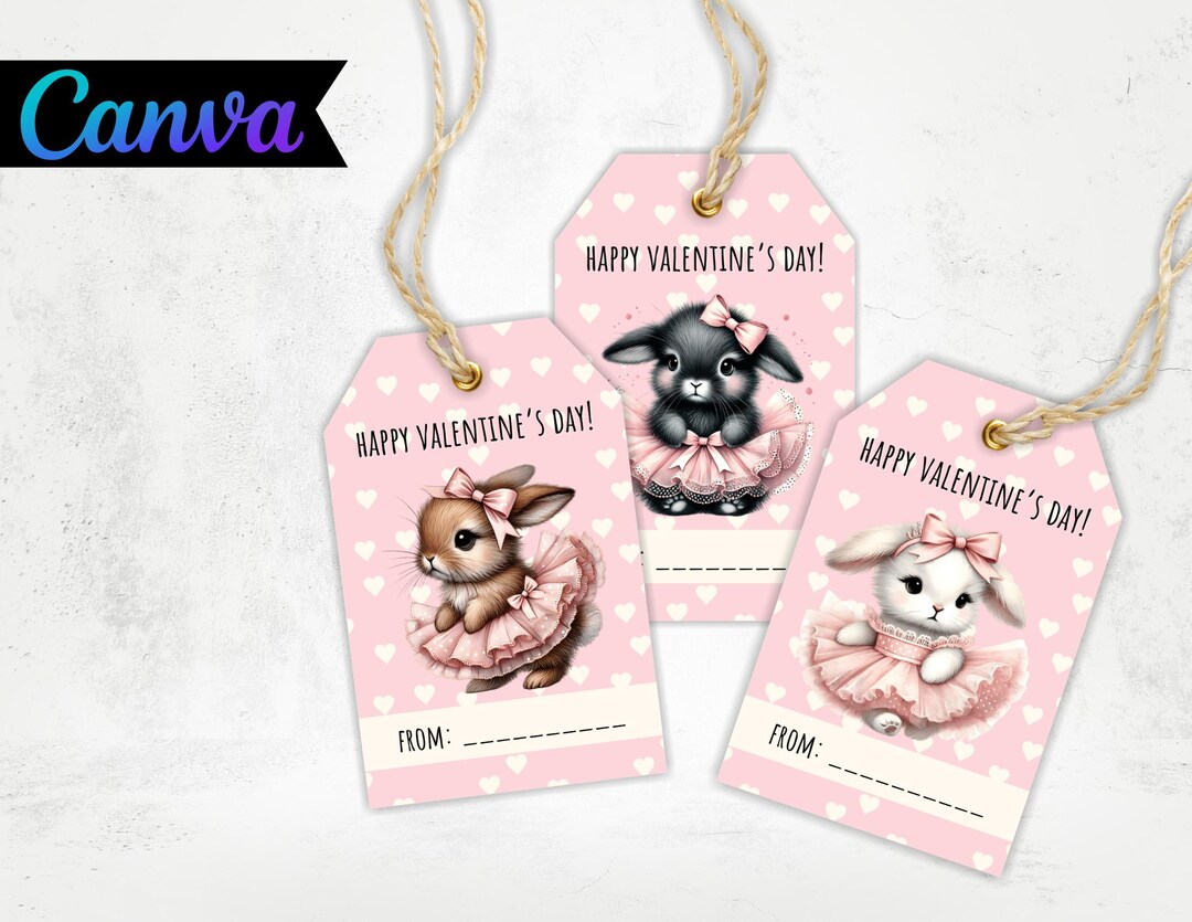 Editable Valentine Bunny Gift Tags: Tutu Bunnies, Canva Template ...