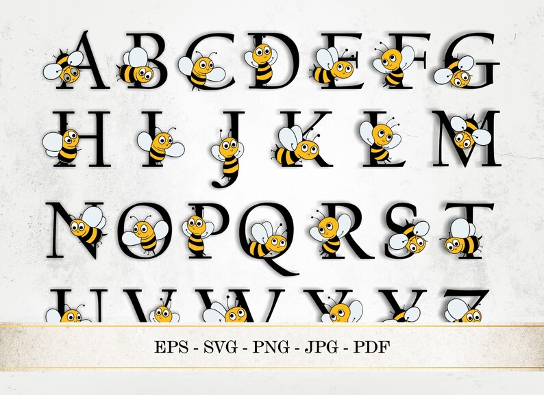 Bee Alphabet SVG Digital Letters and Numbers Eps Svg Dxf - Etsy