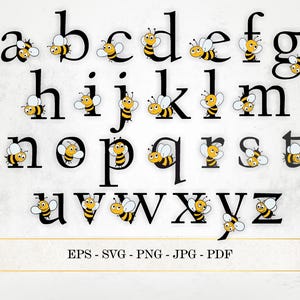 Bee Alphabet SVG: Uppercase, Lowercase, Numbers 0-20 (digital Download ...