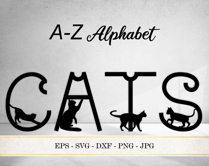 Cat Alphabet SVG + PNG / Cute Kitten Numbers & Letters Stencil para ...