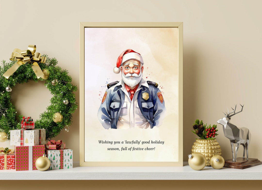 Santa Claus Police Officer Poster, Watercolor Santa Claus Greeting Card ...