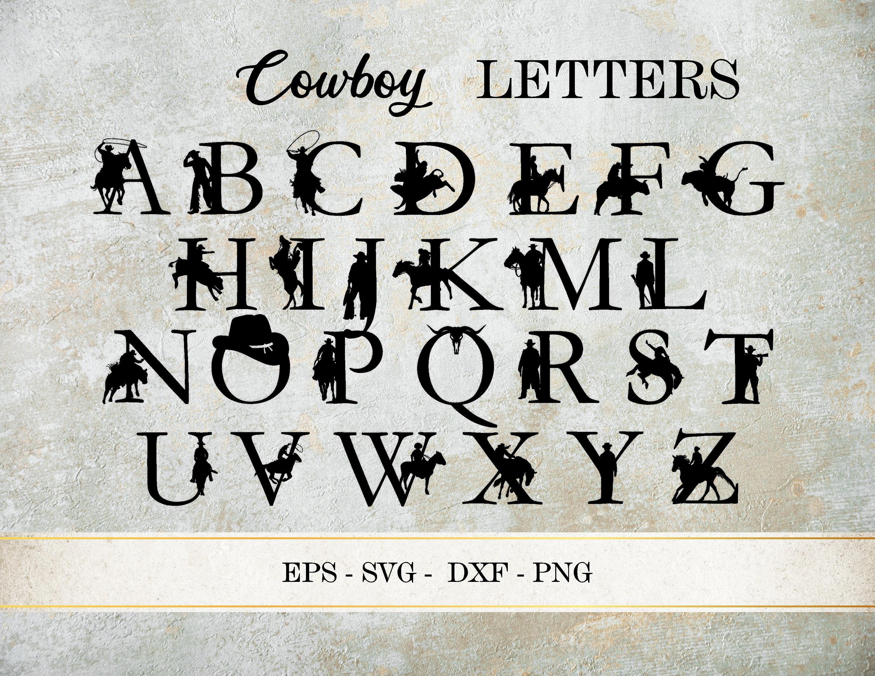Cowboy Silhouette Alphabet SVG Letters A-Z Monogram Font PNG - Etsy UK