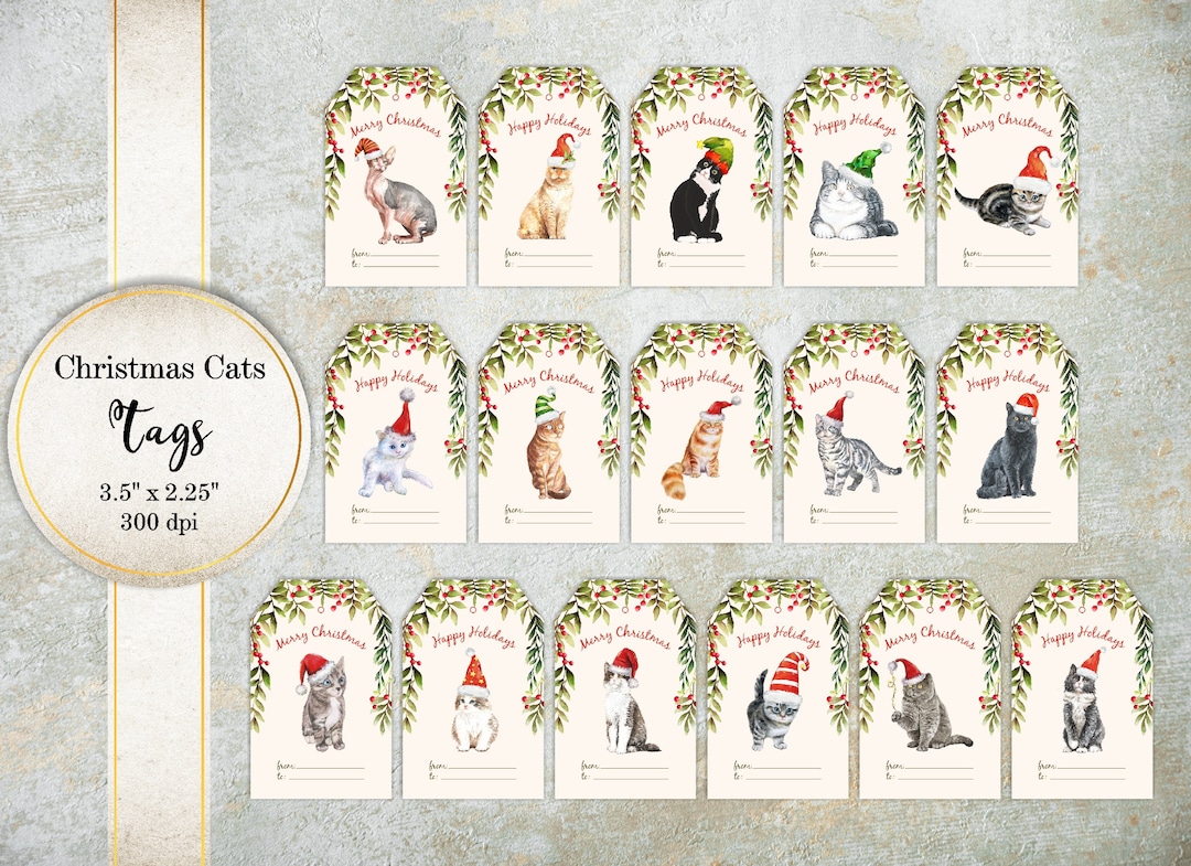 Printable Christmas Cat Gift Tags, Merry Christmas to / From Gift Tags ...