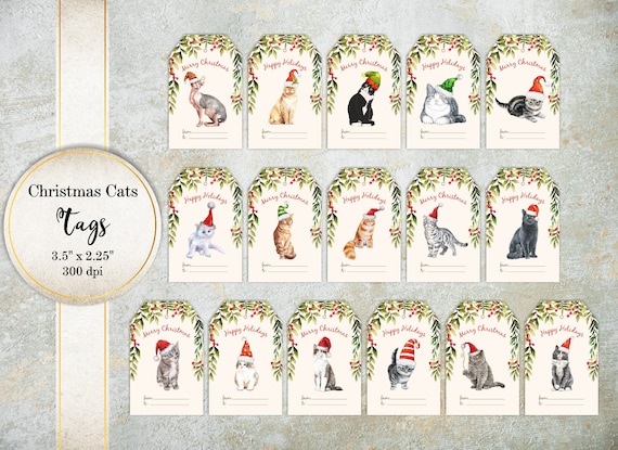 Printable Christmas Cat Gift Tags Merry Christmas to / From | Etsy