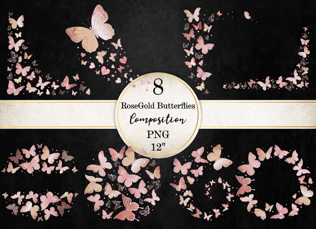 Rose Gold Glitter Butterflies Compositions, Gradient Rose Gold ...