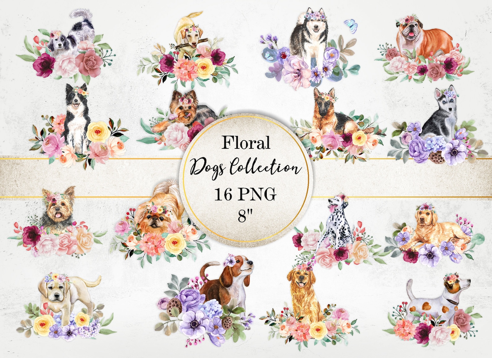 Floral Dogs Clipart Set Floral Watercolor Dog Images Puppy - Etsy
