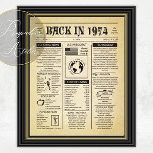Back in 1974 Newspaper Poster, 1974 Printable Sign, Birthday Decoration ...