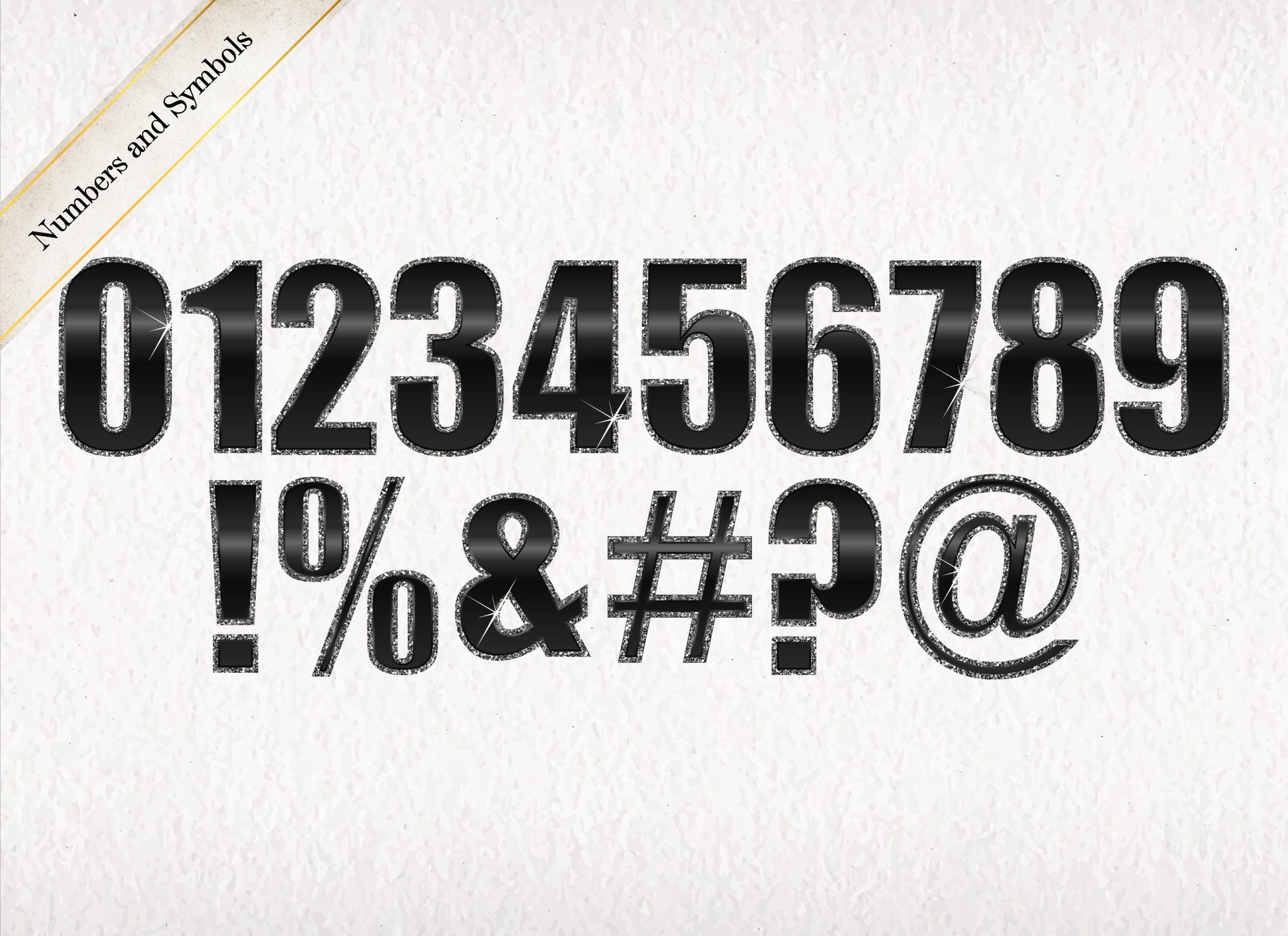 Black Glitter Alphabet Clipart: Metallic Letters, Numbers, Symbols (PNG ...