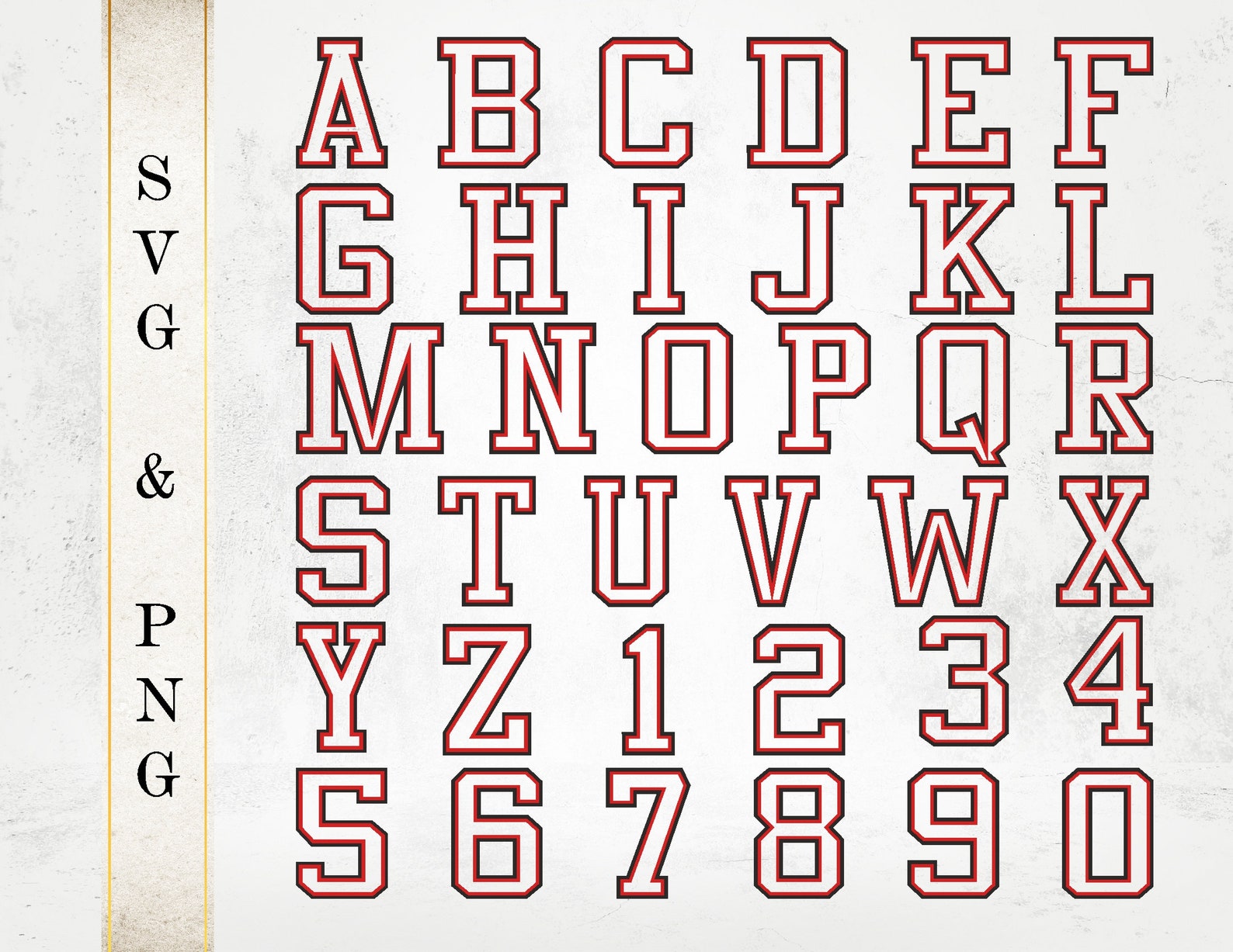 Varsity Font Clipart: Red and Black Sports Letters & Numbers (SVG, PNG ...