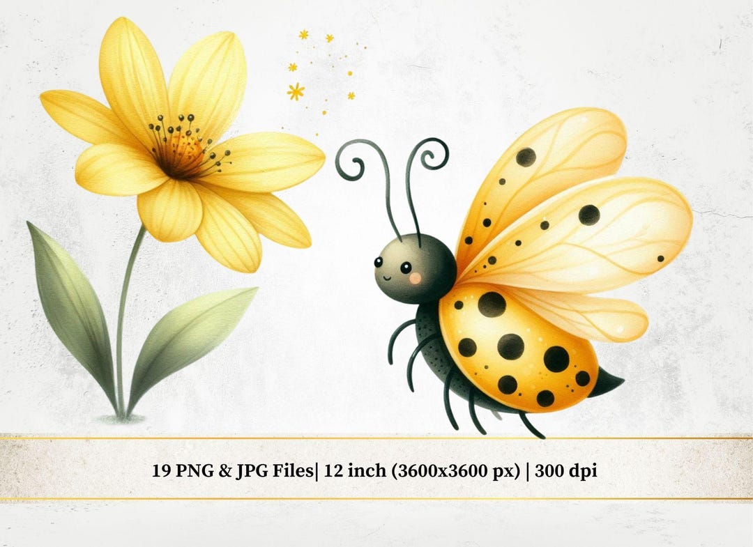 Watercolor Yellow Ladybug PNG, Cute Ladybug for Nursery Decor, Animal ...