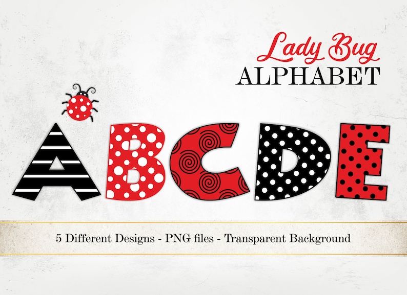 Lady Bug Alphabet Clipart Red and Black Dots Font Digital - Etsy