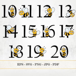 Bumble Bee Numbers 0-20 SVG, Cartoon Figures (digital Files) - Etsy