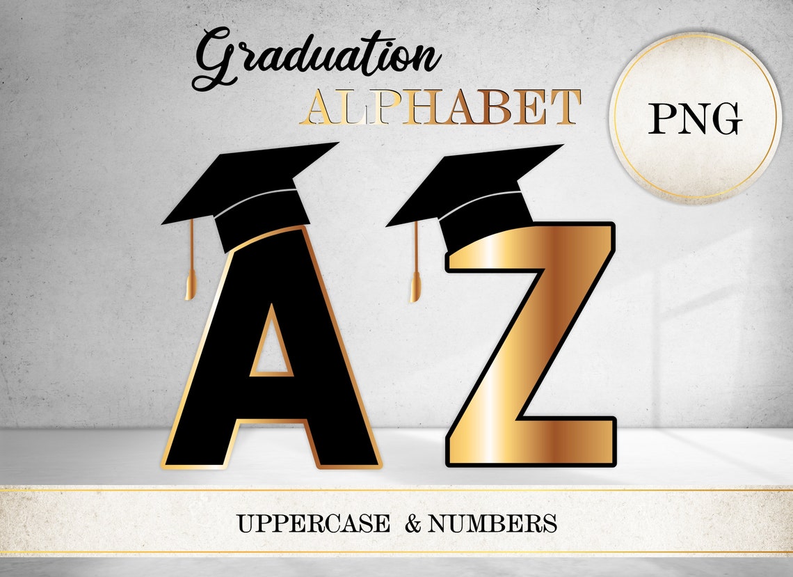 Gold & Black Graduation Alphabet: PNG Lettering (digital Download) - Etsy