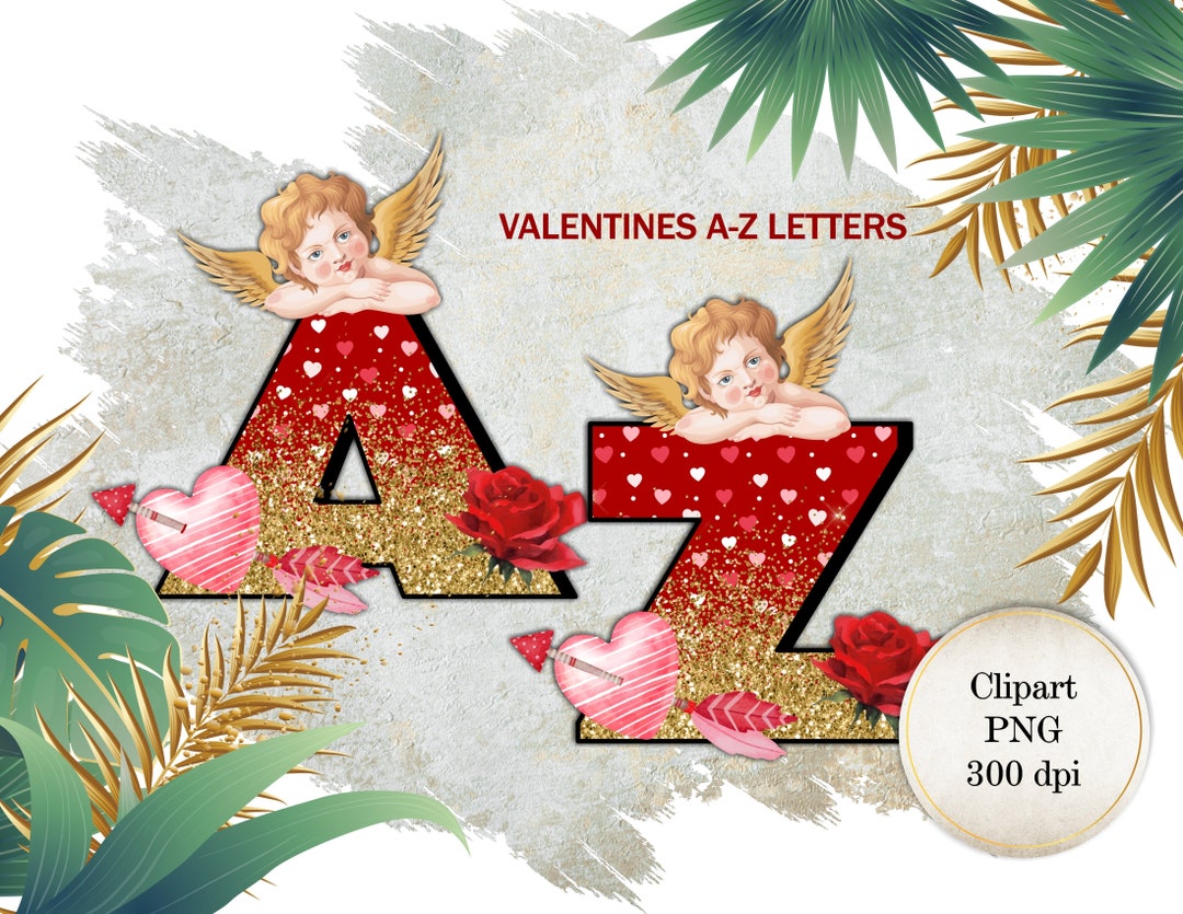 Valentine's Red Hearts Alphabet Clipart, Valentines Digital Letters ...