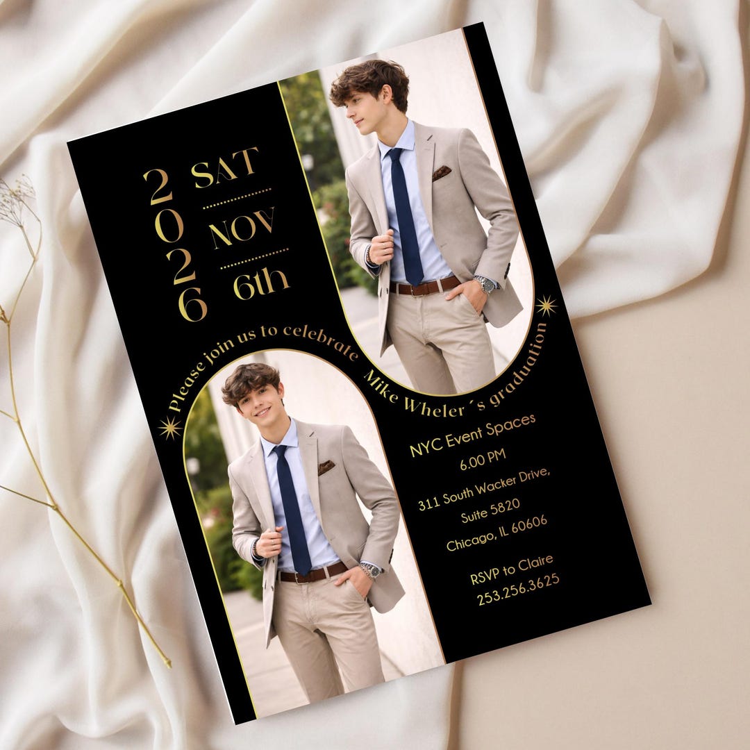 Modern Graduation Invitation for Him | Photo Template, Canva Edit ...
