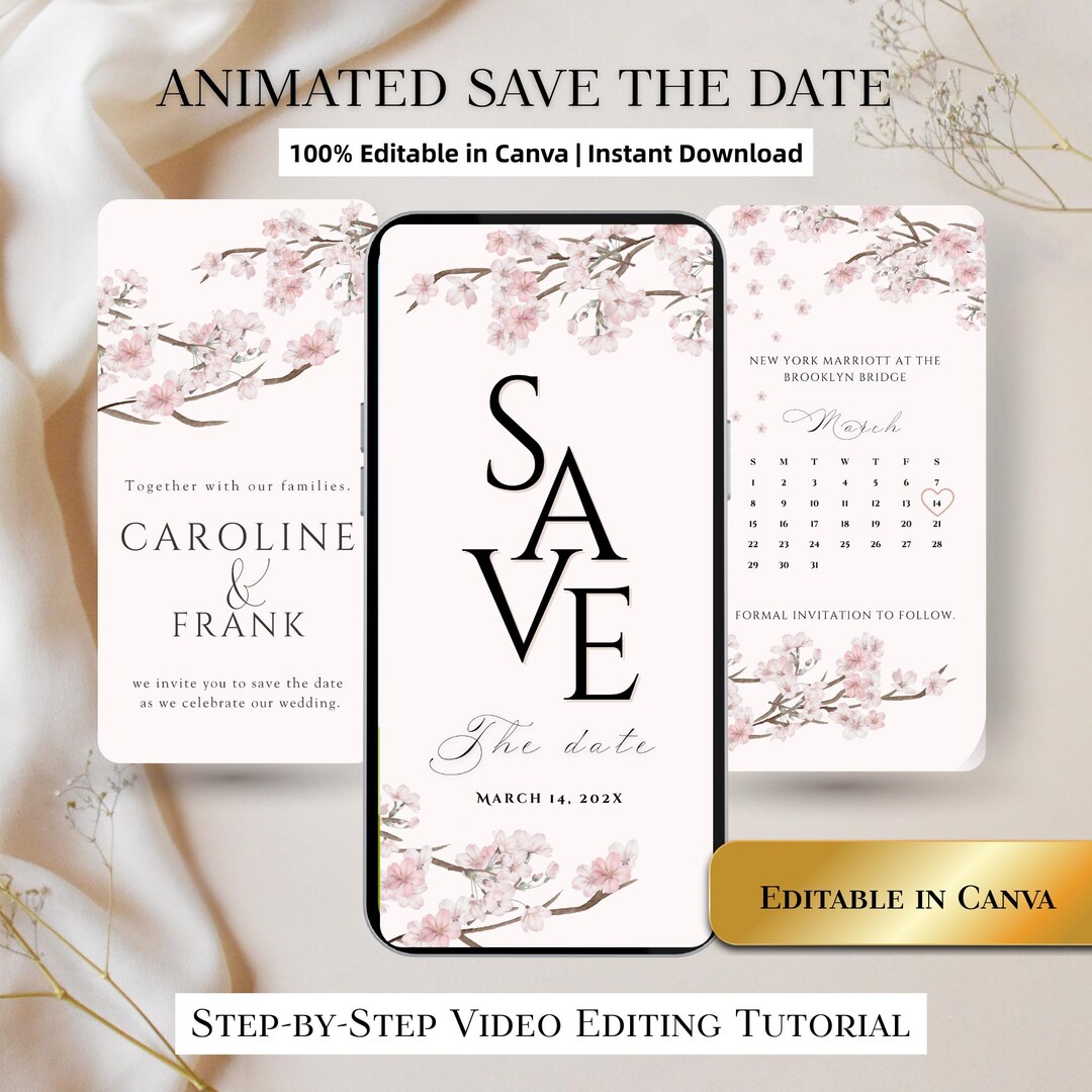 Animated Save the Date Video Invitation, Editable Canva Template ...