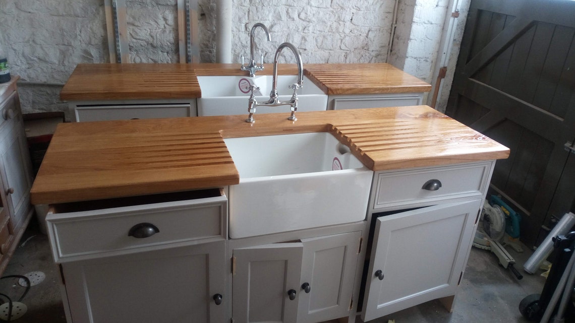 Handmade Double Belfast Sink Unit With Wide Board Oak Worktops - Etsy
