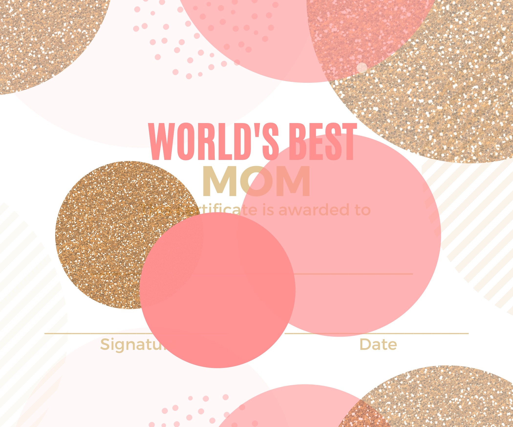 Worlds Best Mom Certificate With Pink And Gold Dots Etsy