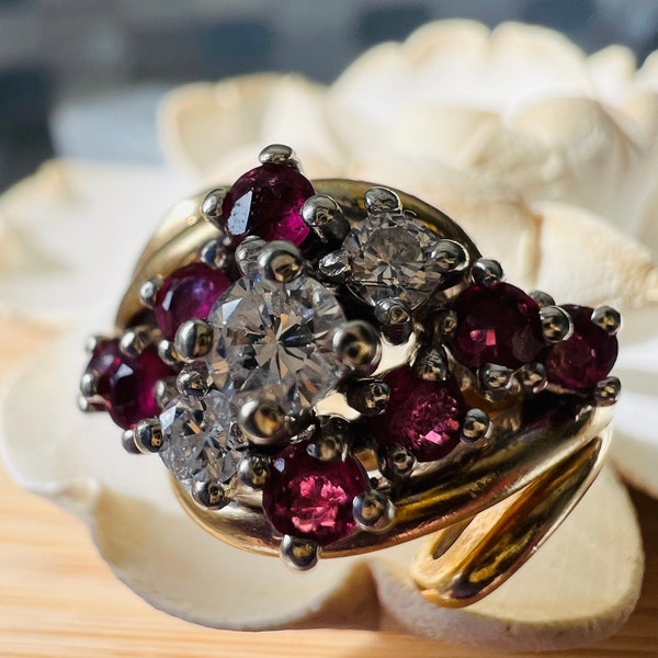 Diamond and Ruby Waterfall Ring - Etsy