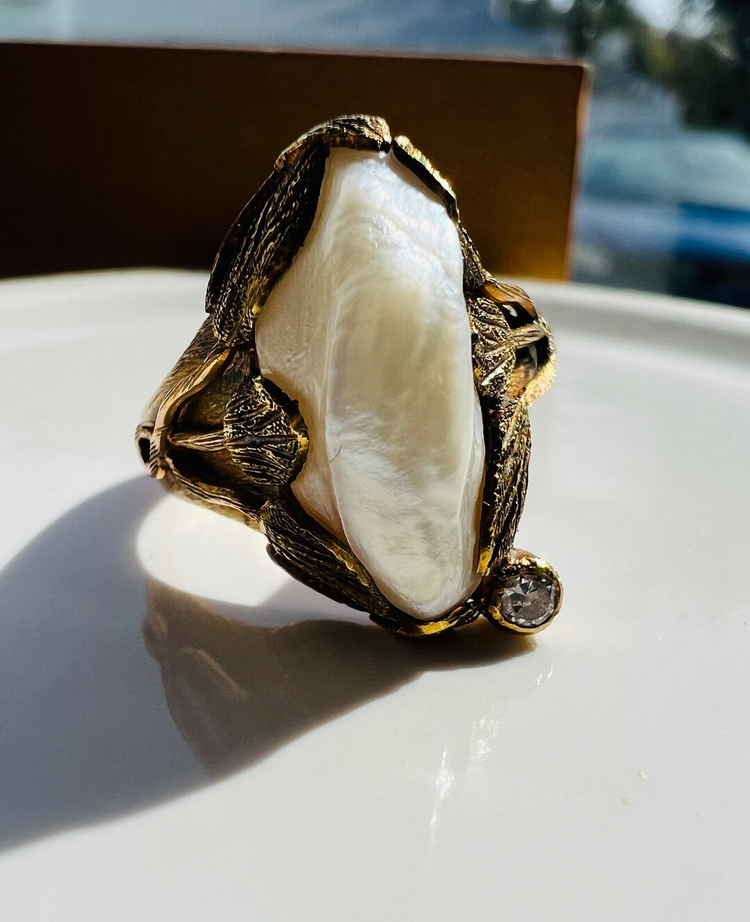 Art Nouveau 14k Gold Pearl Ring: Antique Diamond Floral Design - Etsy