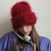 Hand - Knitted Premium Mohair Beanie Hat in Burgundy - Etsy