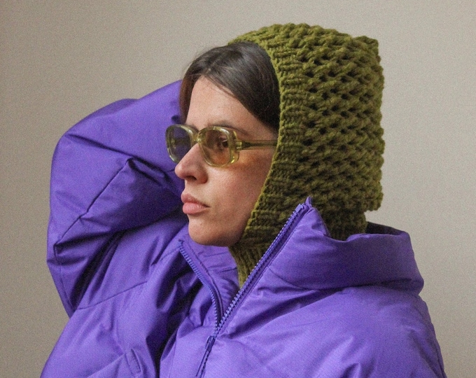 Emerald Green Wool Balaclava, Handmade Chunky Balaclava, Hand Knit Over ...