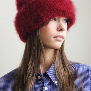 Hand - Knitted Premium Mohair Beanie Hat in Burgundy - Etsy