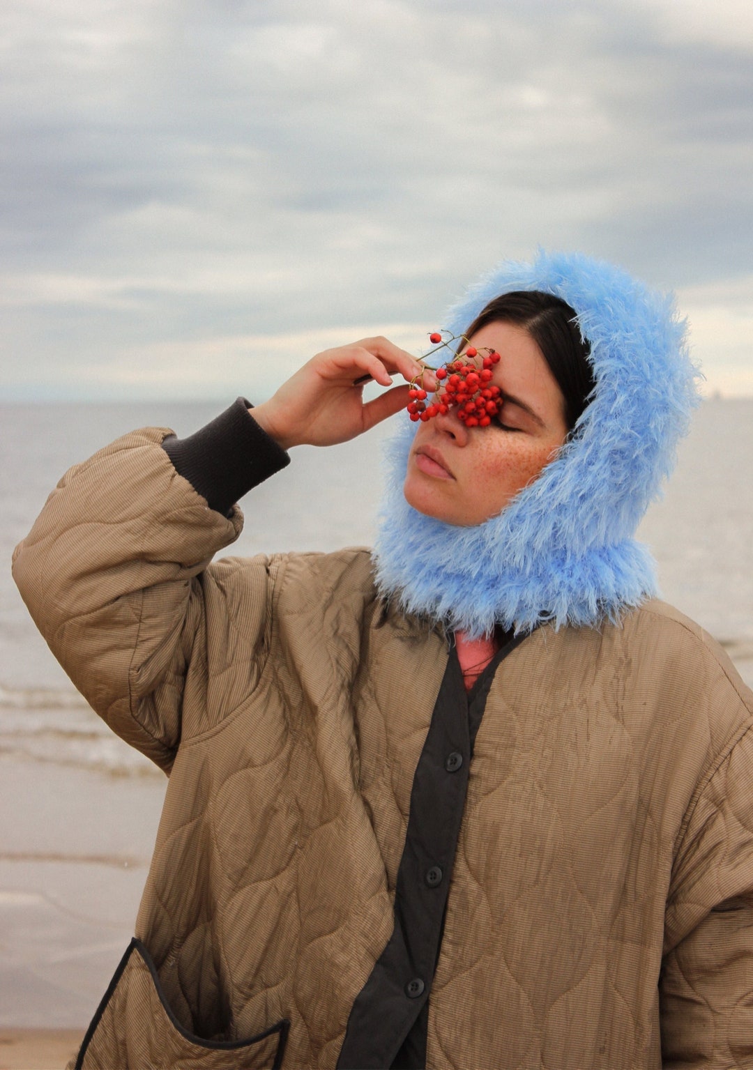 Fuzzy Yeti Faux Fur Balaclava Hat in Azure Blue - Etsy
