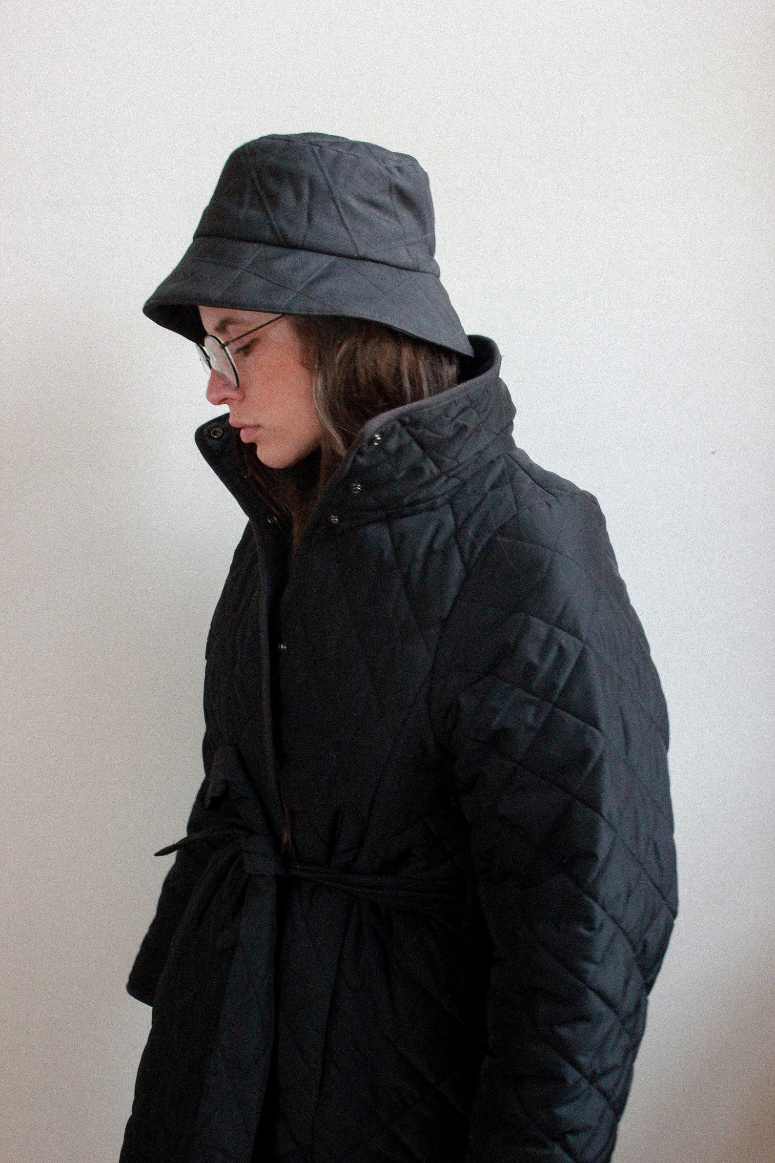 Black Puffer Bucket Hat With Stitching | Etsy