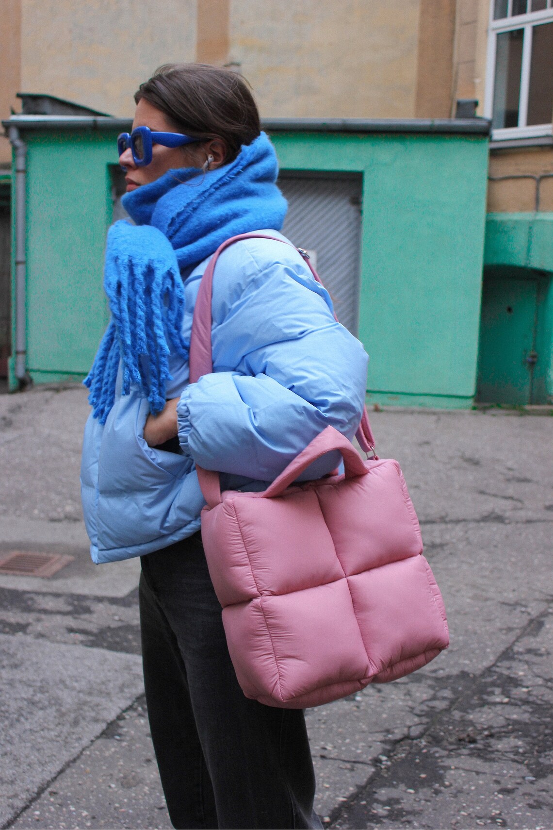 PILLOW PUFFER BAG in Powder Pink Padded Super Puffer Oversize Tote ...