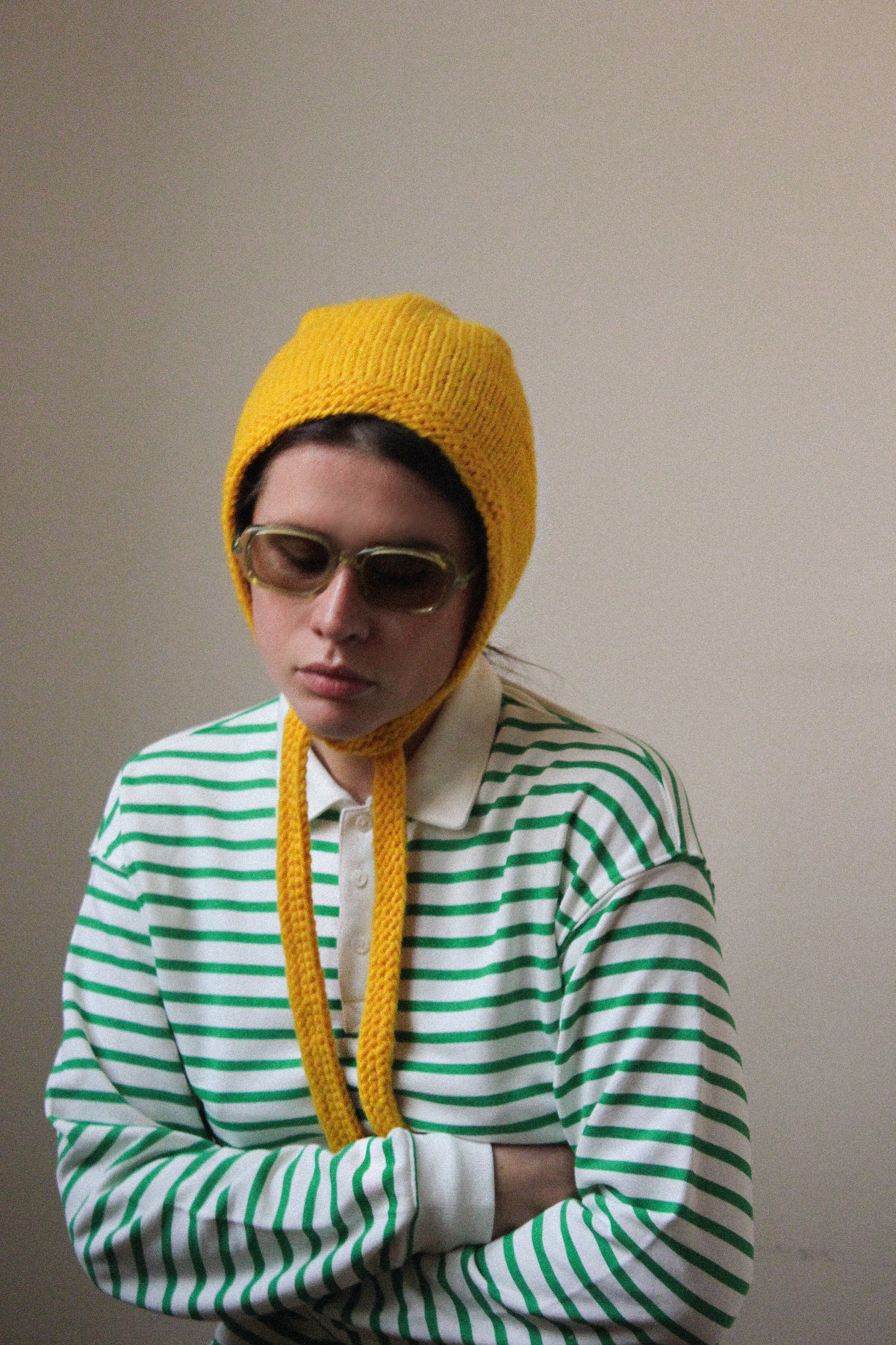 Hand-knitted Adult Bow Tie Bonnet Hat in Yellow - Etsy