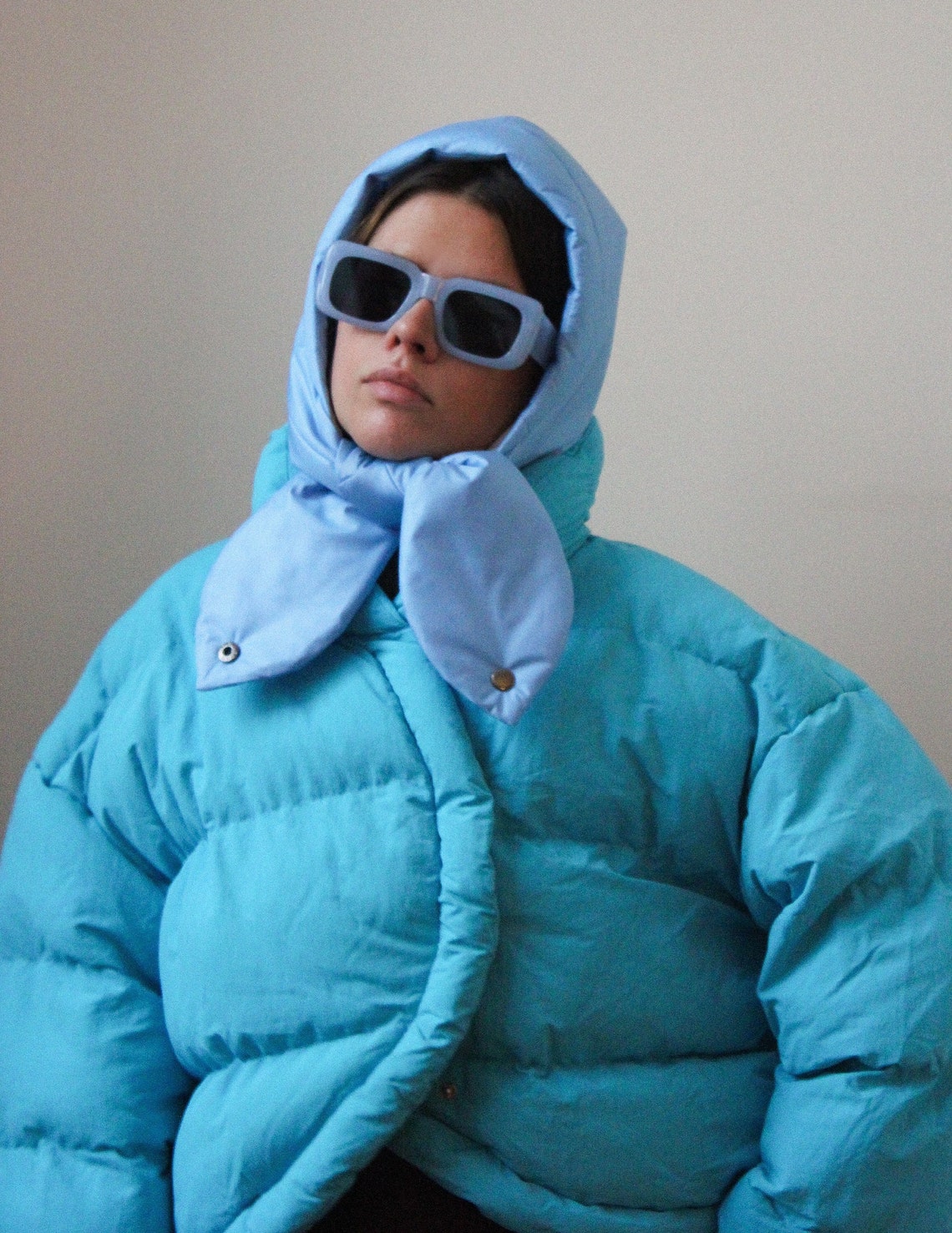 PILLOW Headscarf Balaclava in Baby Blue Scarf Quilted Shawl - Etsy
