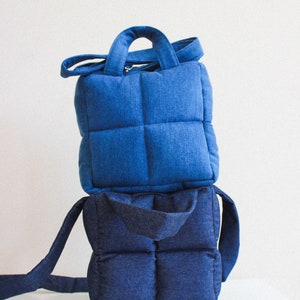 Blue Denim MINI PILLOW PUFFER Essential Bag ; Tote Bag, Jeans Bag - Etsy