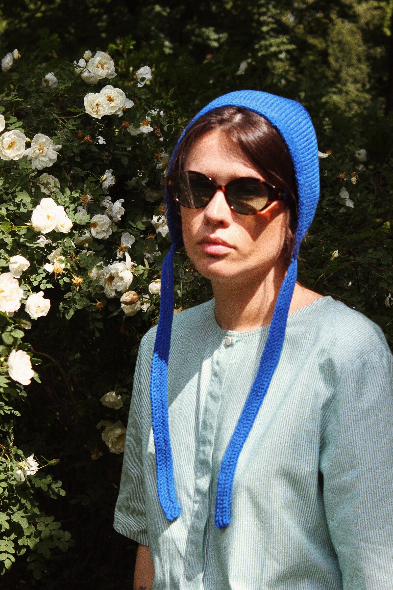 Hand-knitted Adult Bow Tie Bonnet Hat in Blue - Etsy