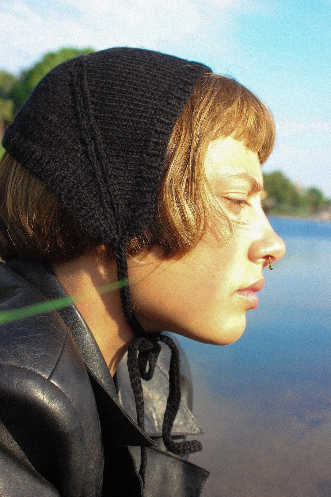 Handknitted Adult Bow Tie Bonnet in Black, Tie Headband, Headband - Etsy