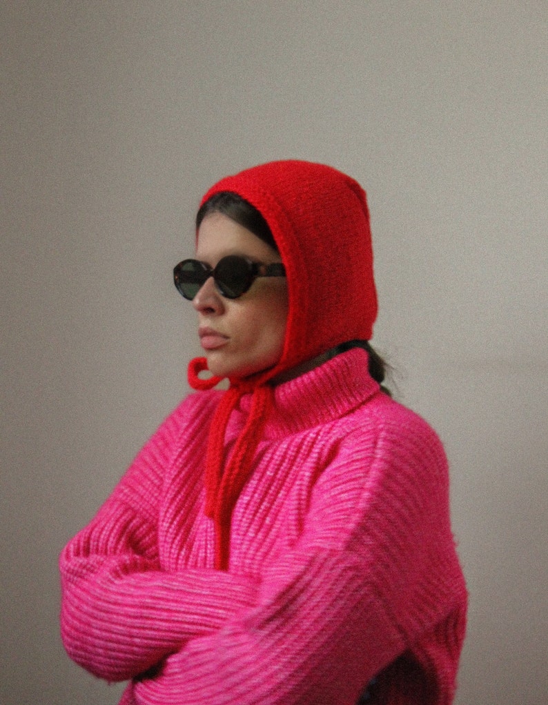Hand-knitted Adult Bow Tie Bonnet Hat in Hot Red - Etsy