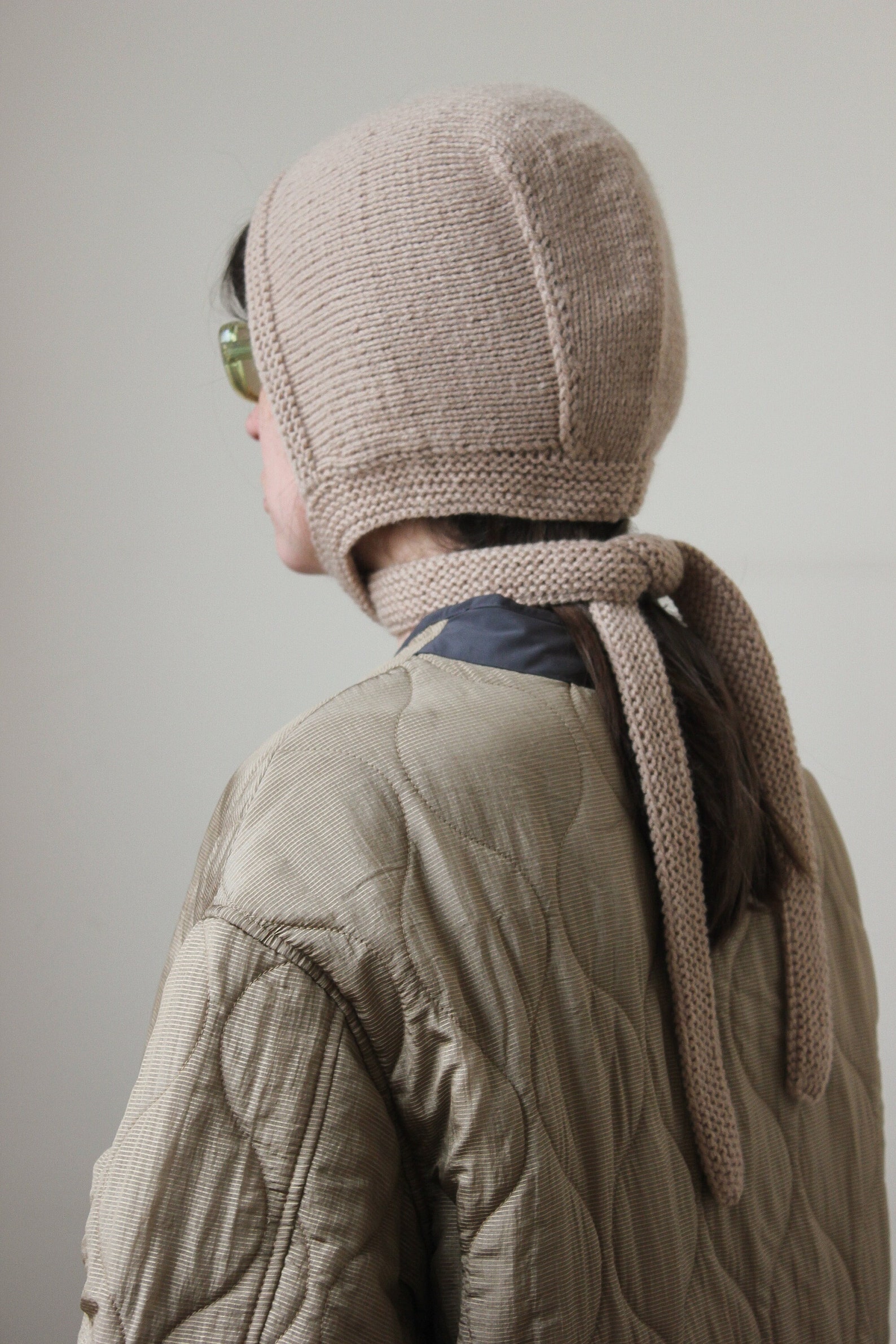 Hand-knitted Adult Bow Long Tie Bonnet Hat in Beige - Etsy