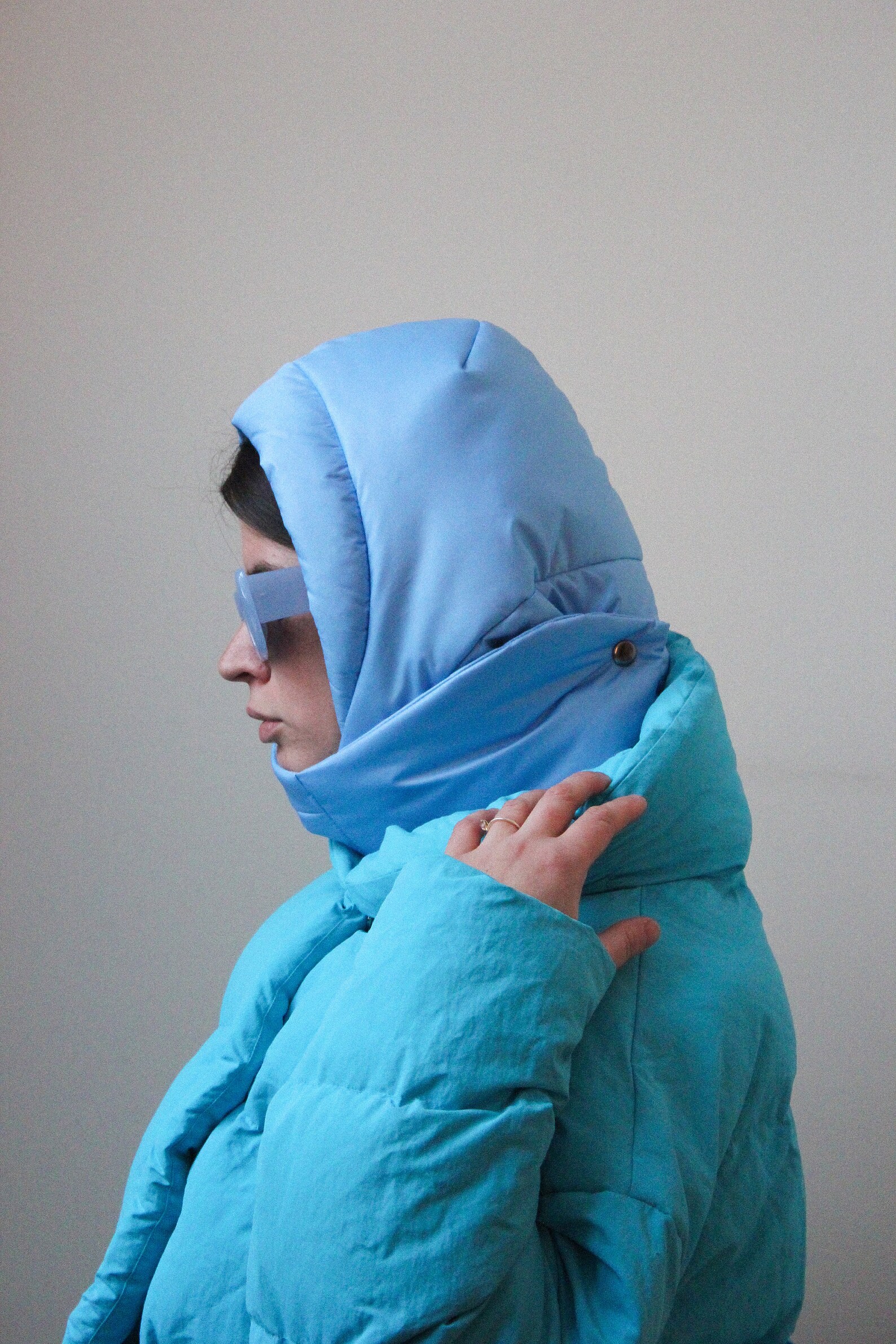 PILLOW Headscarf Balaclava in Baby Blue Scarf Quilted Shawl - Etsy