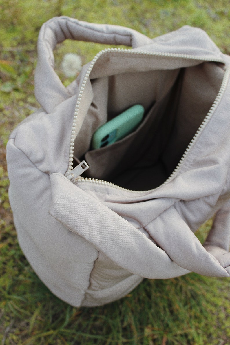 PILLOW PUFFER BAG in Beige,padded Super Puffer Oversize Tote Shopper ...