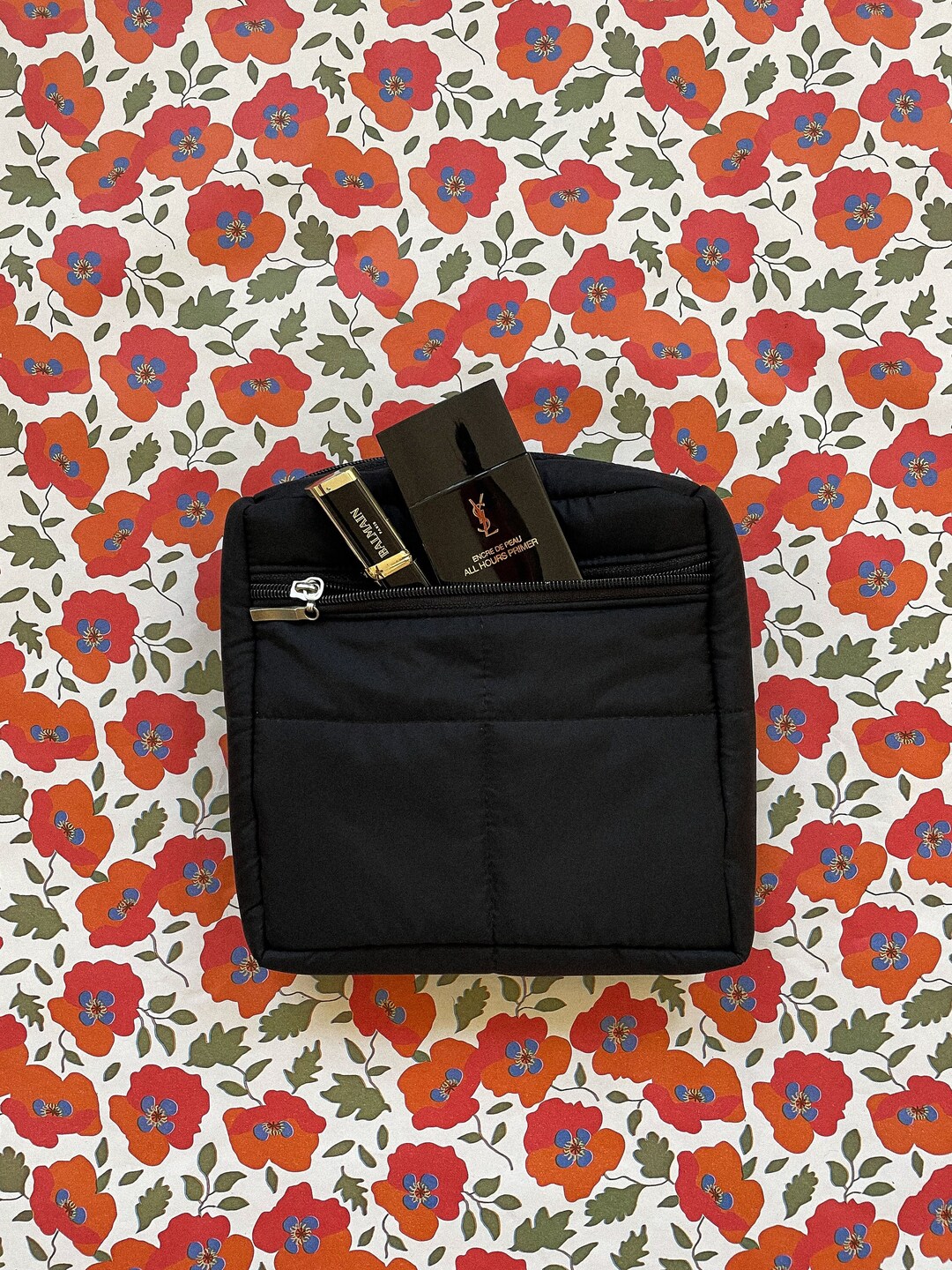 Pillow Puffer Vanity Bag in Black, Quilted Vanity Bag, Zipper Cosmetic ...