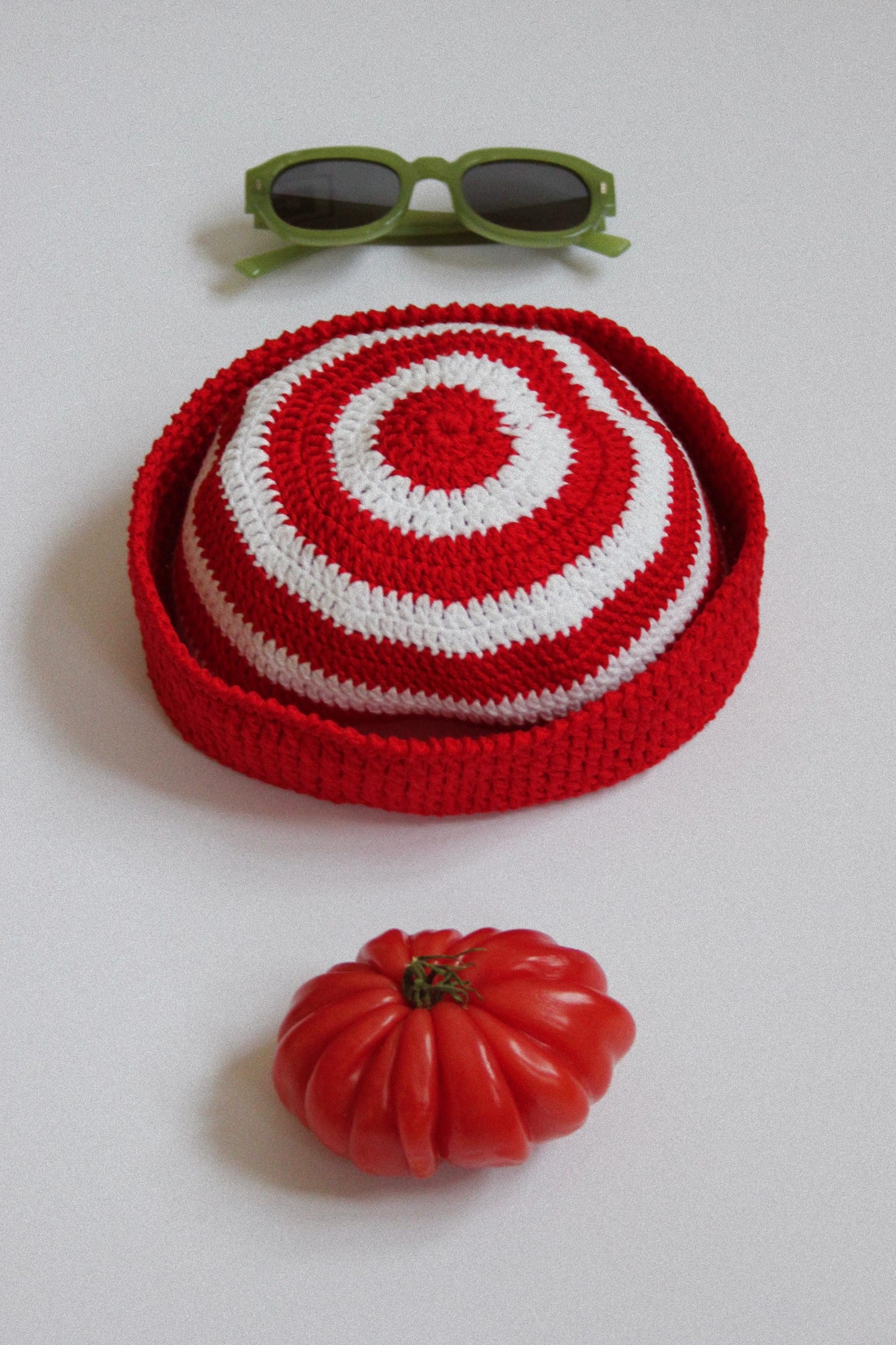 Crochet Premium Cotton Striped Marin Hat in Red & White, Pillbox Hat ...