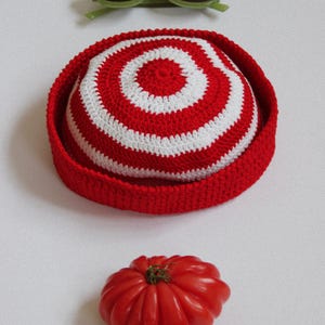 Crochet Premium Cotton Striped Marin Hat in Red & White, Pillbox Hat ...