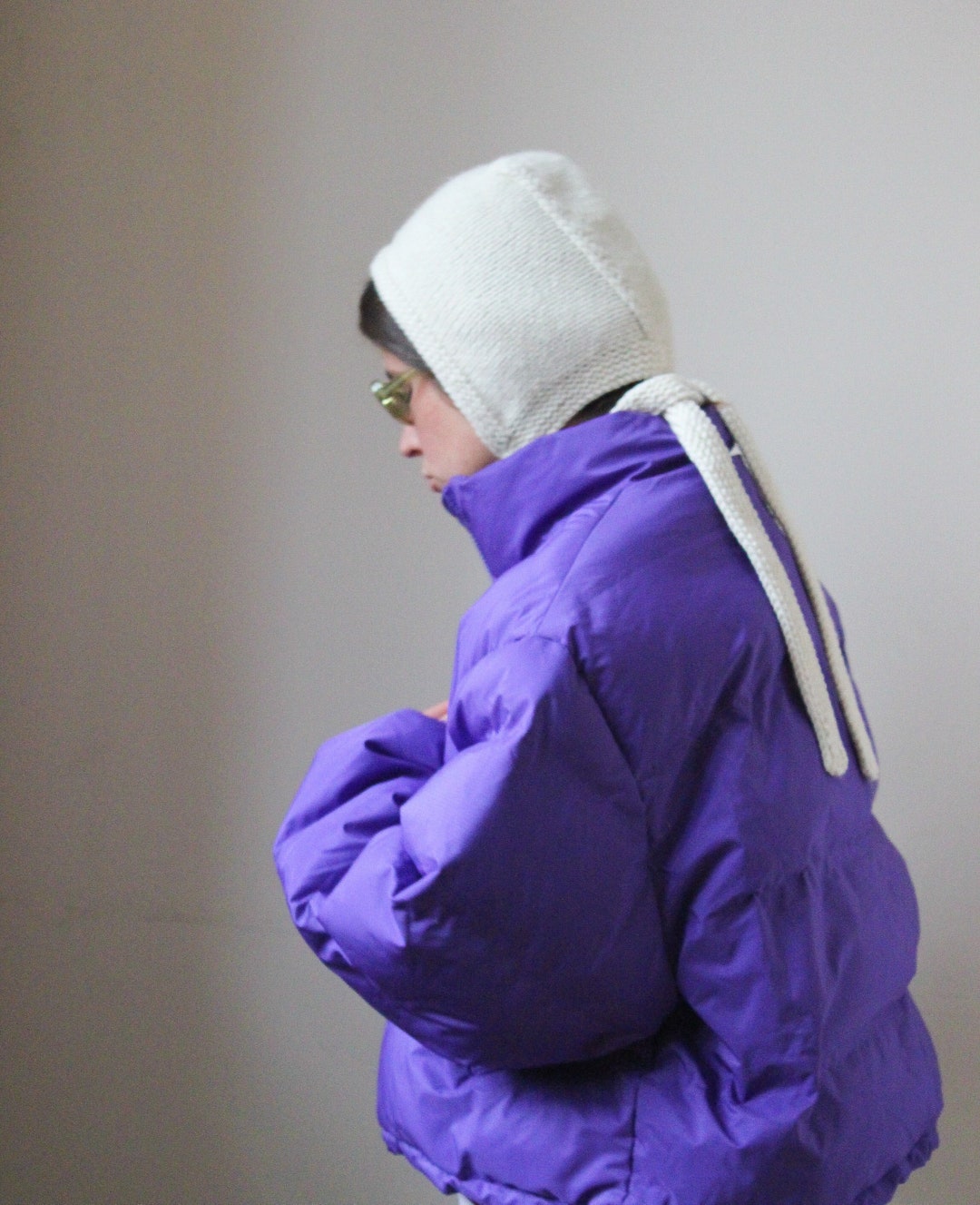 Hand-knitted Adult Bow Long Tie Bonnet Hat in White - Etsy