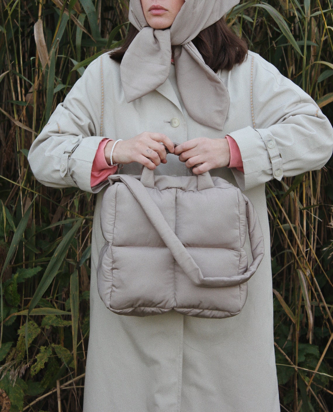 PILLOW PUFFER BAG in Beige,padded Super Puffer Oversize Tote Shopper ...