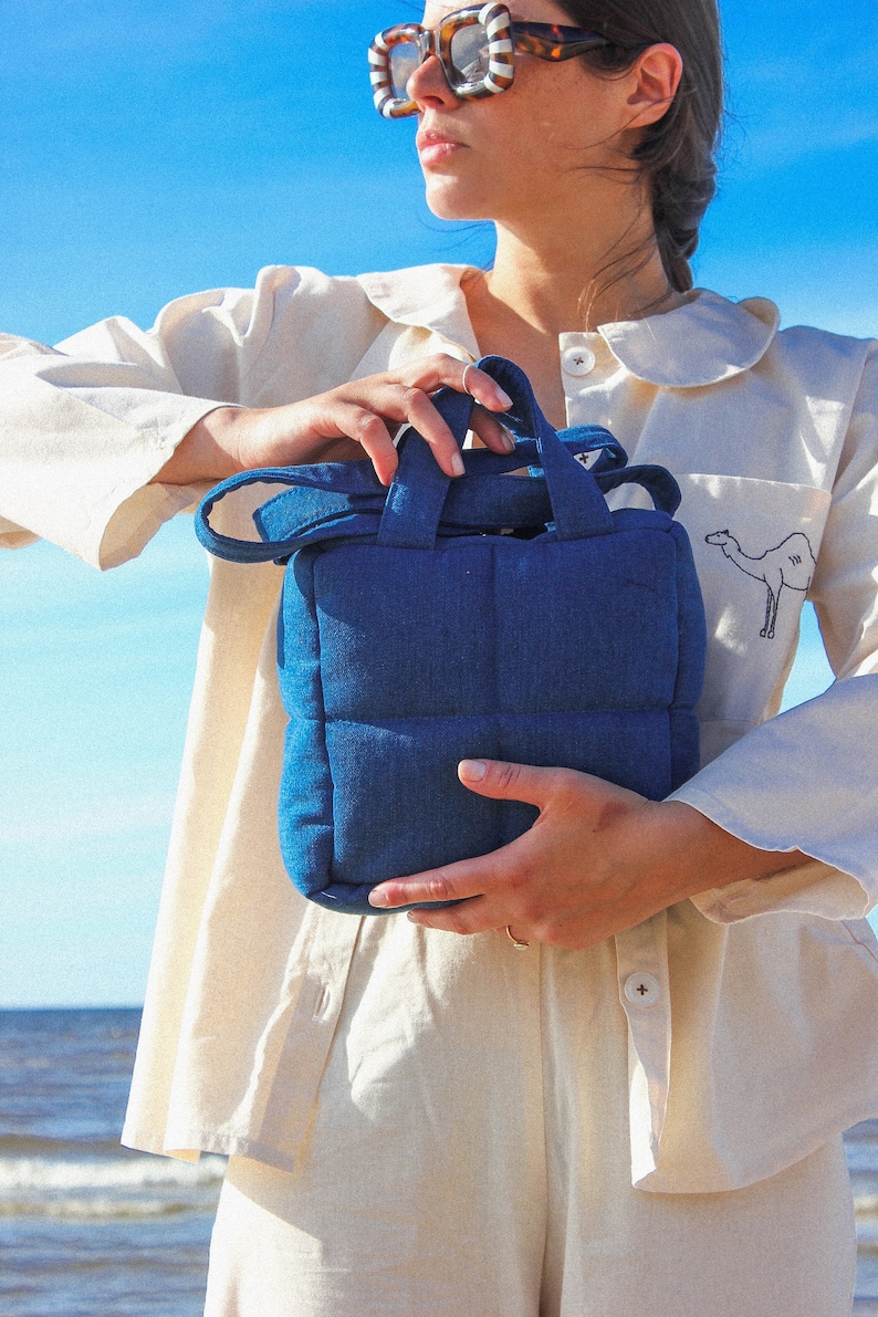Blue Denim MINI PILLOW PUFFER Essential Bag ; Tote Bag, Jeans Bag - Etsy