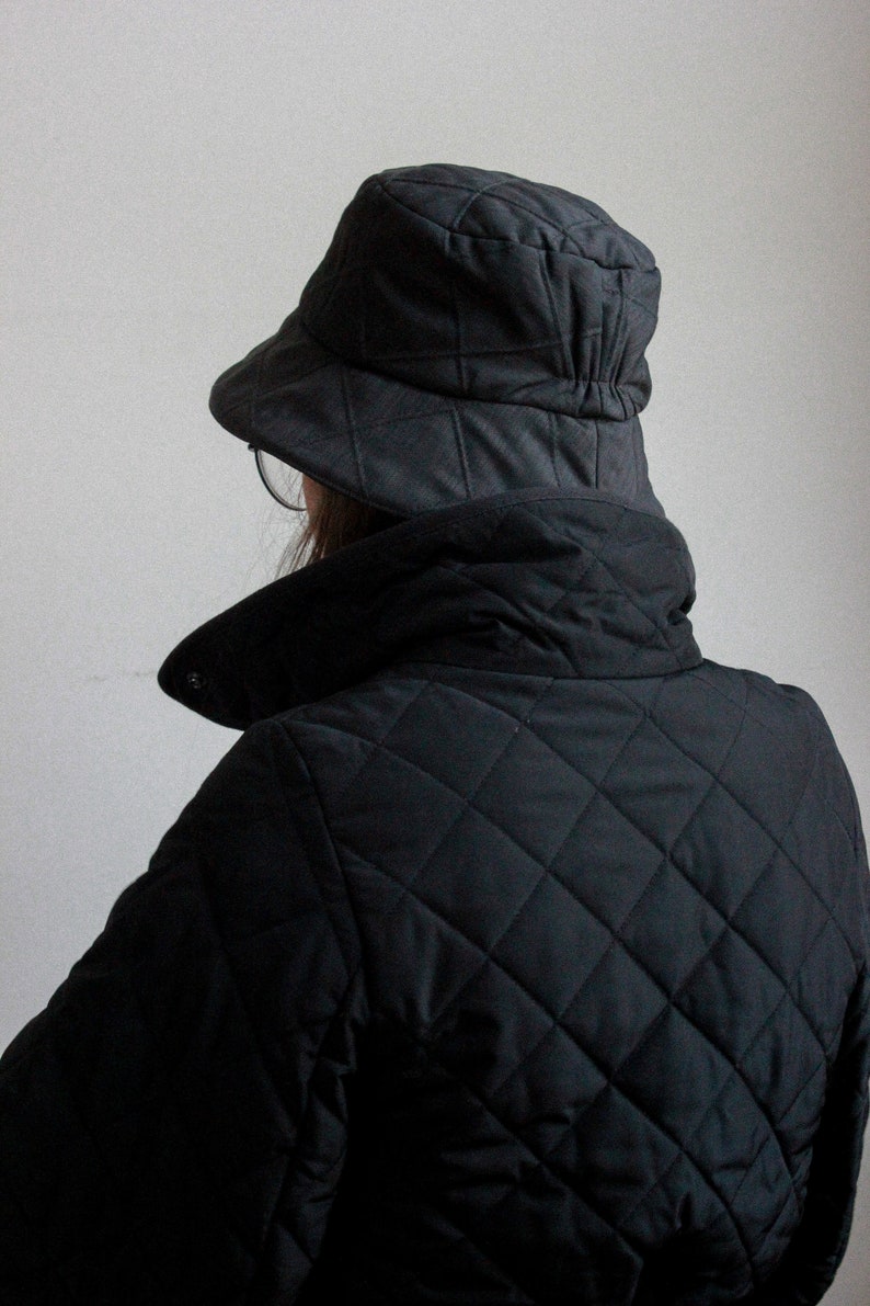 Black Puffer Bucket Hat With Stitching | Etsy