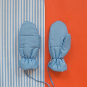 Puffer Mittens on Strings in Baby Blue - Etsy
