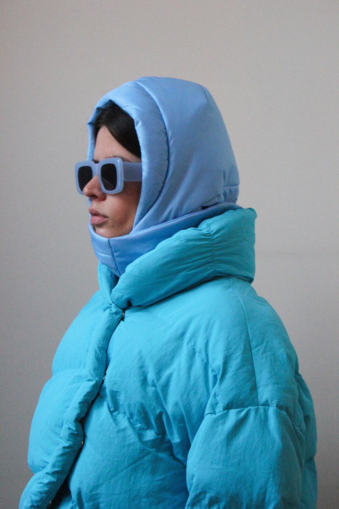 PILLOW Headscarf Balaclava in Baby Blue Scarf Quilted Shawl - Etsy
