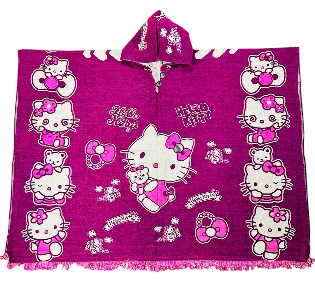 Pink Hello Kitty Poncho, Anime Hooded Poncho, Pink Hello Kitty Cape ...