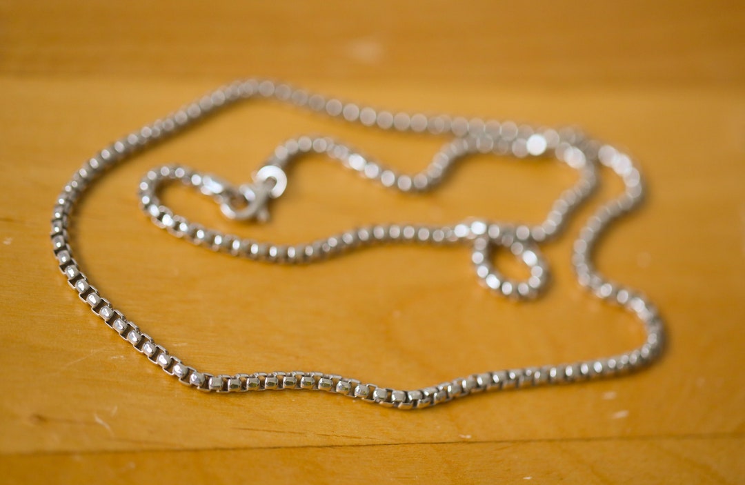 Rounded Box Silver Chain, Solid, Durable, Handmade Oxidized Silver ...